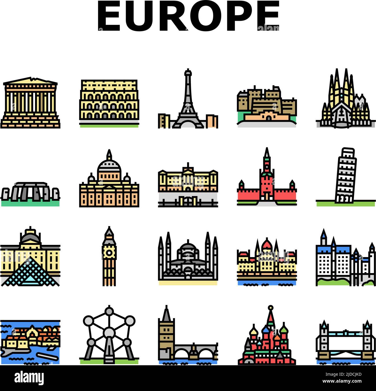 Europe Monument Construction Icons Set Vector Stock Vector Image & Art ...