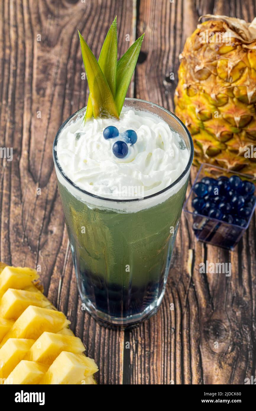 Fruity Bubble Tea in glass cup on dark background Stock Photo - Alamy