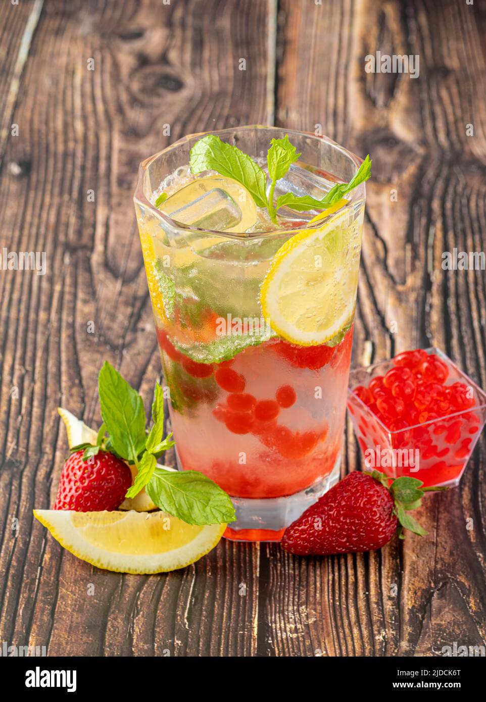 Refreshing bubble tea mojito with strawberry and boba Stock Photo - Alamy