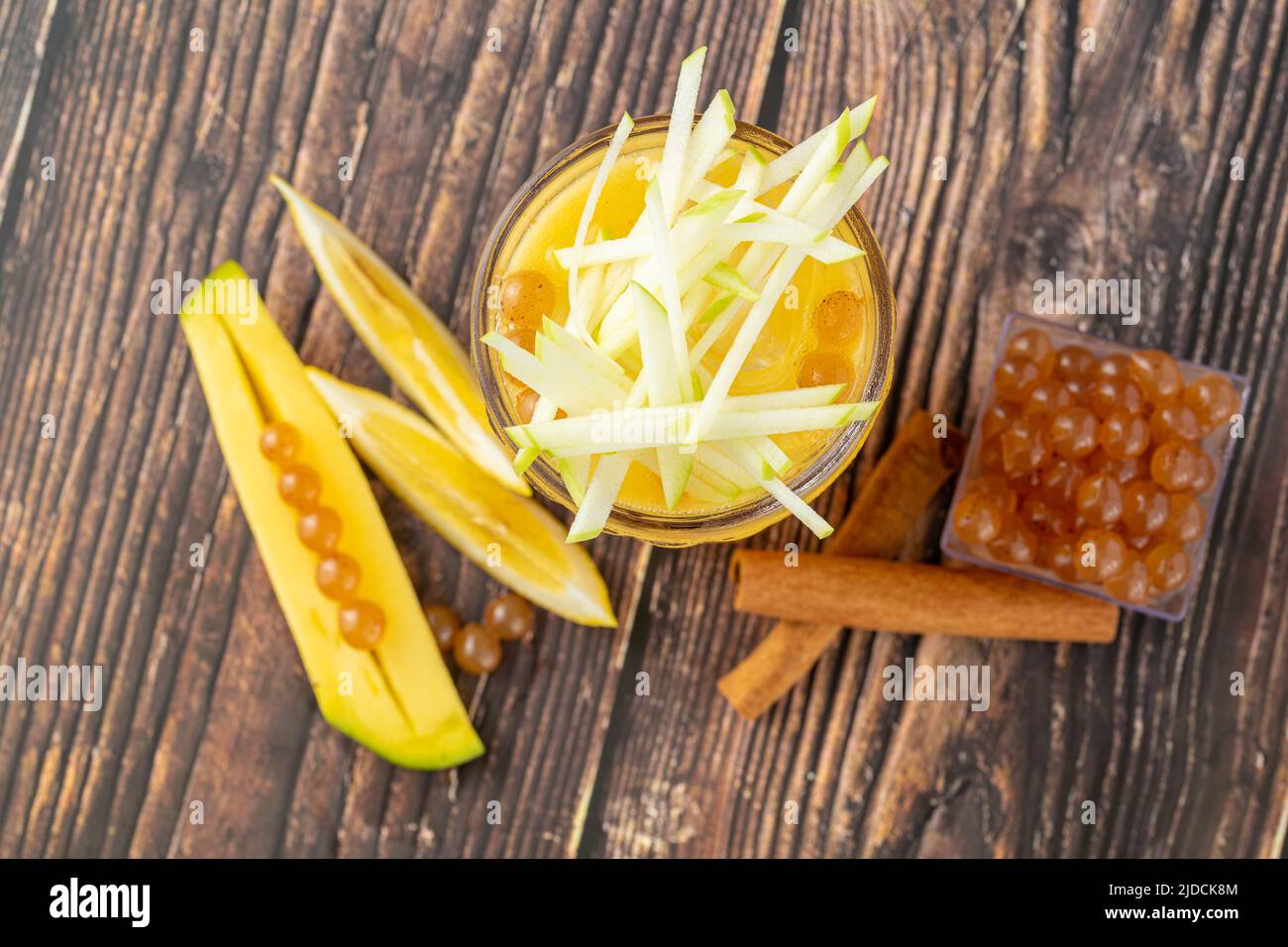 Fruity Bubble Tea in glass cup on dark background Stock Photo - Alamy