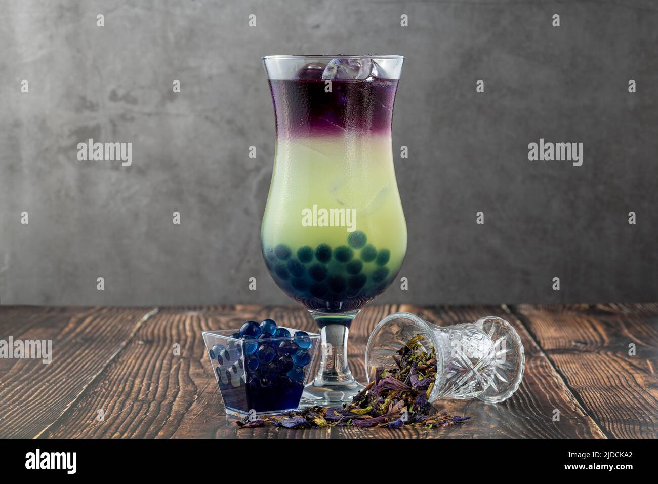Fruity Bubble Tea in glass cup on dark background Stock Photo - Alamy