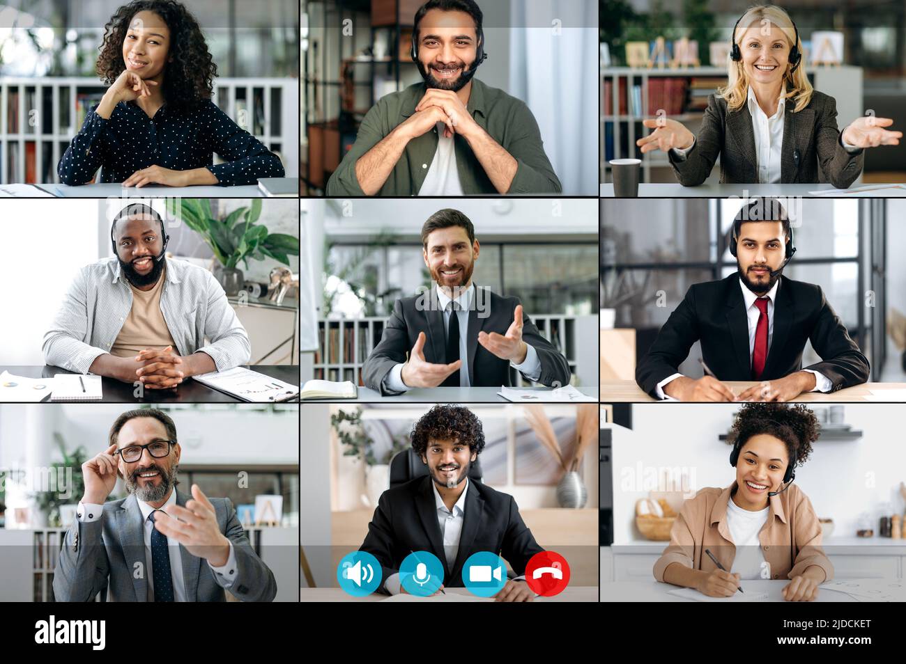 Online video conference with diversity people. Collage of a faces of ...