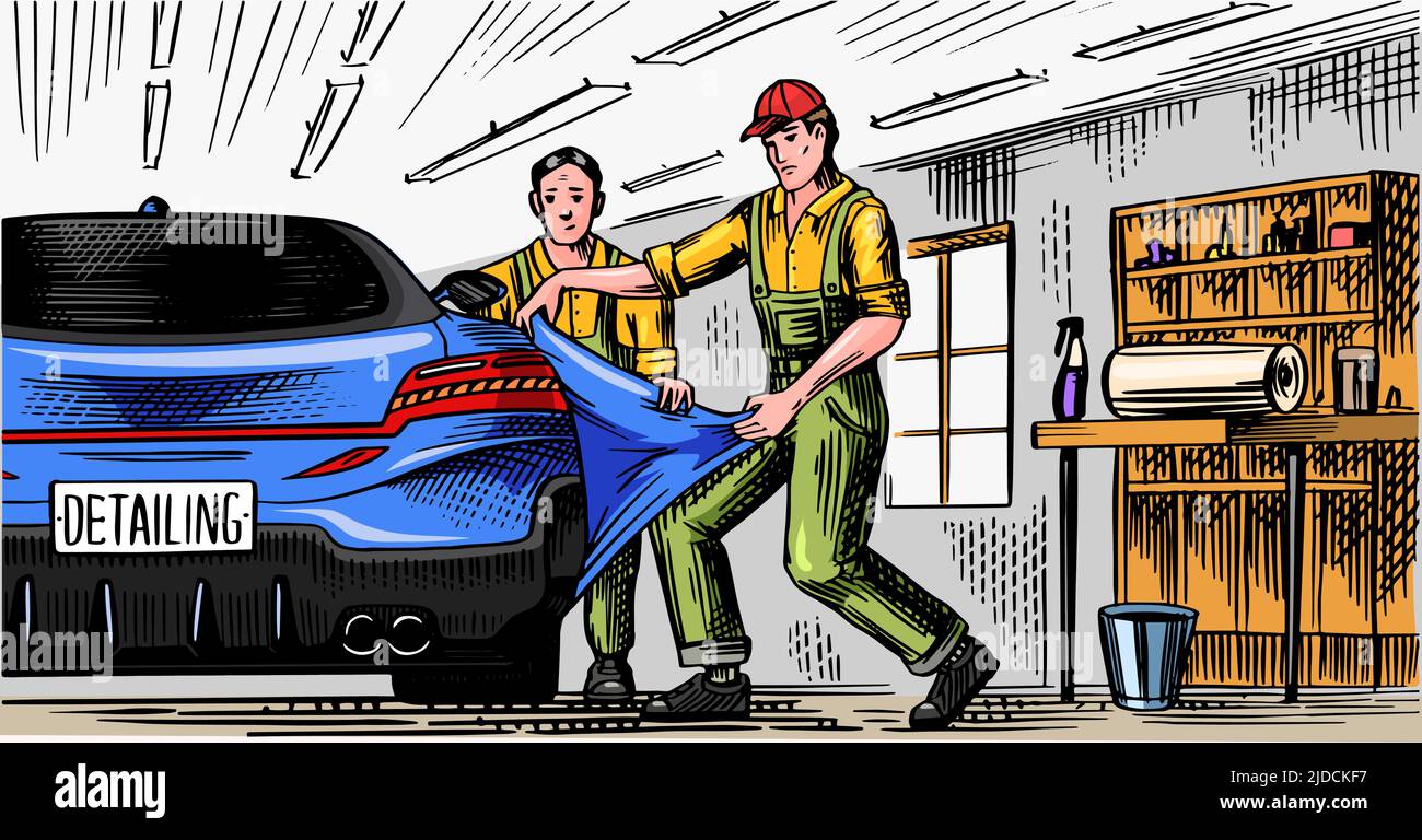 Auto detailing. Dry cleaning motor. Wrapping Specialist Putting Vinyl ...