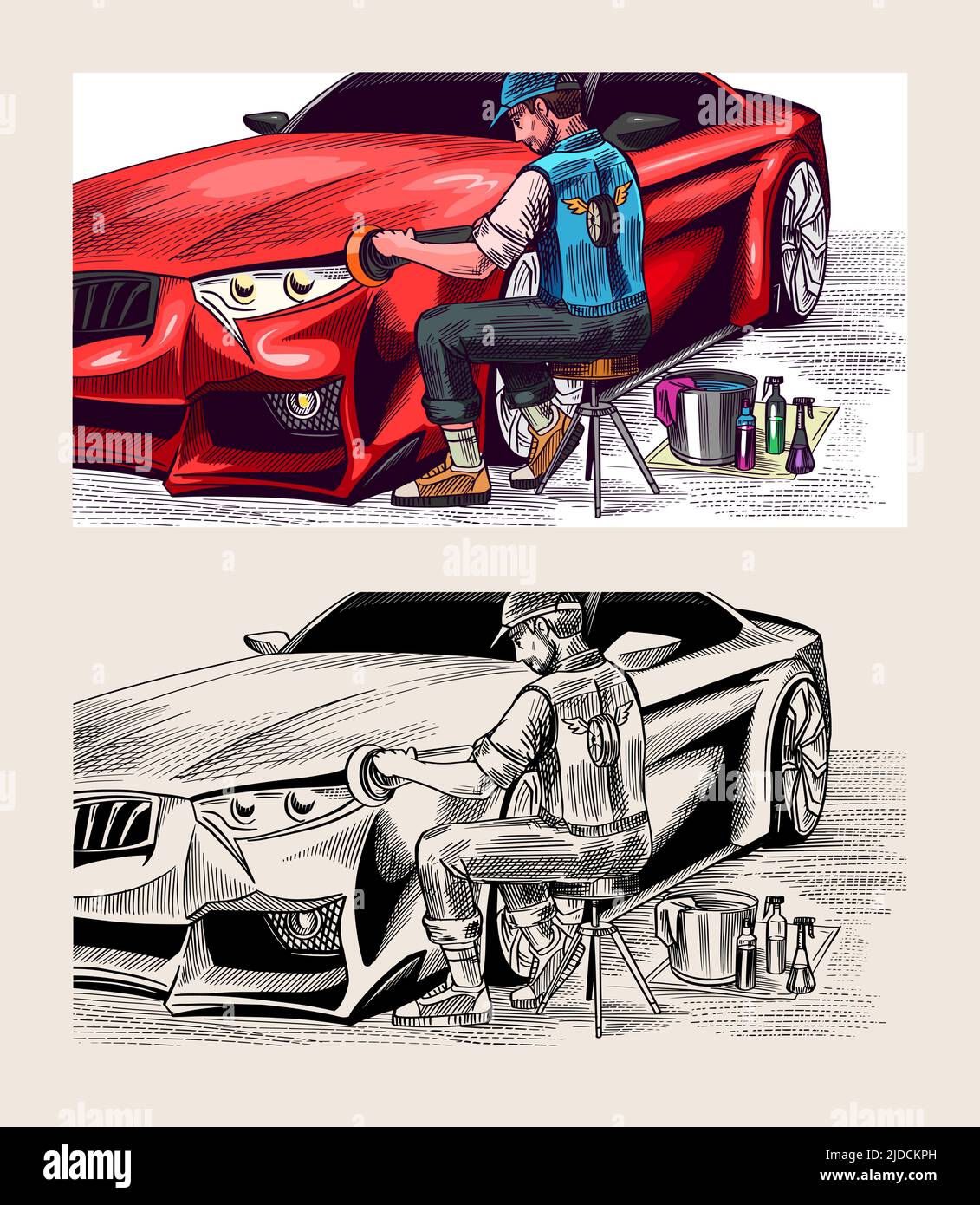 Old man washing car Stock Vector Images - Alamy