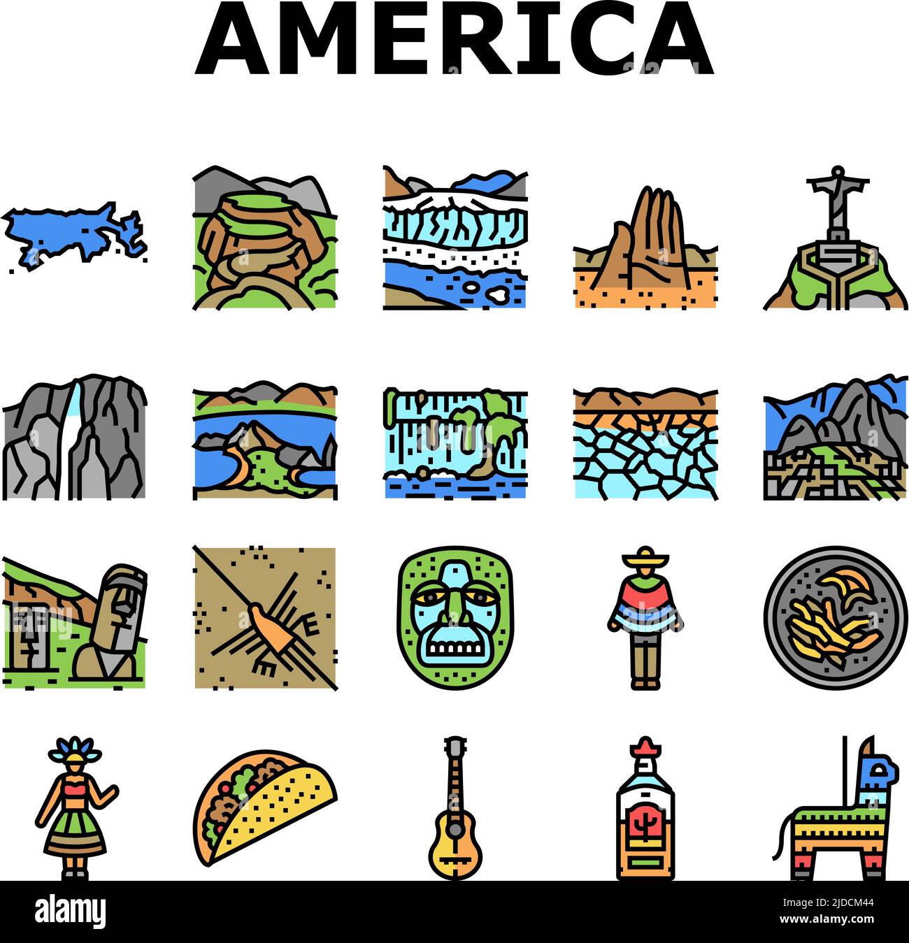 South America Scape And Tradition Icons Set Vector Stock Vector Image ...