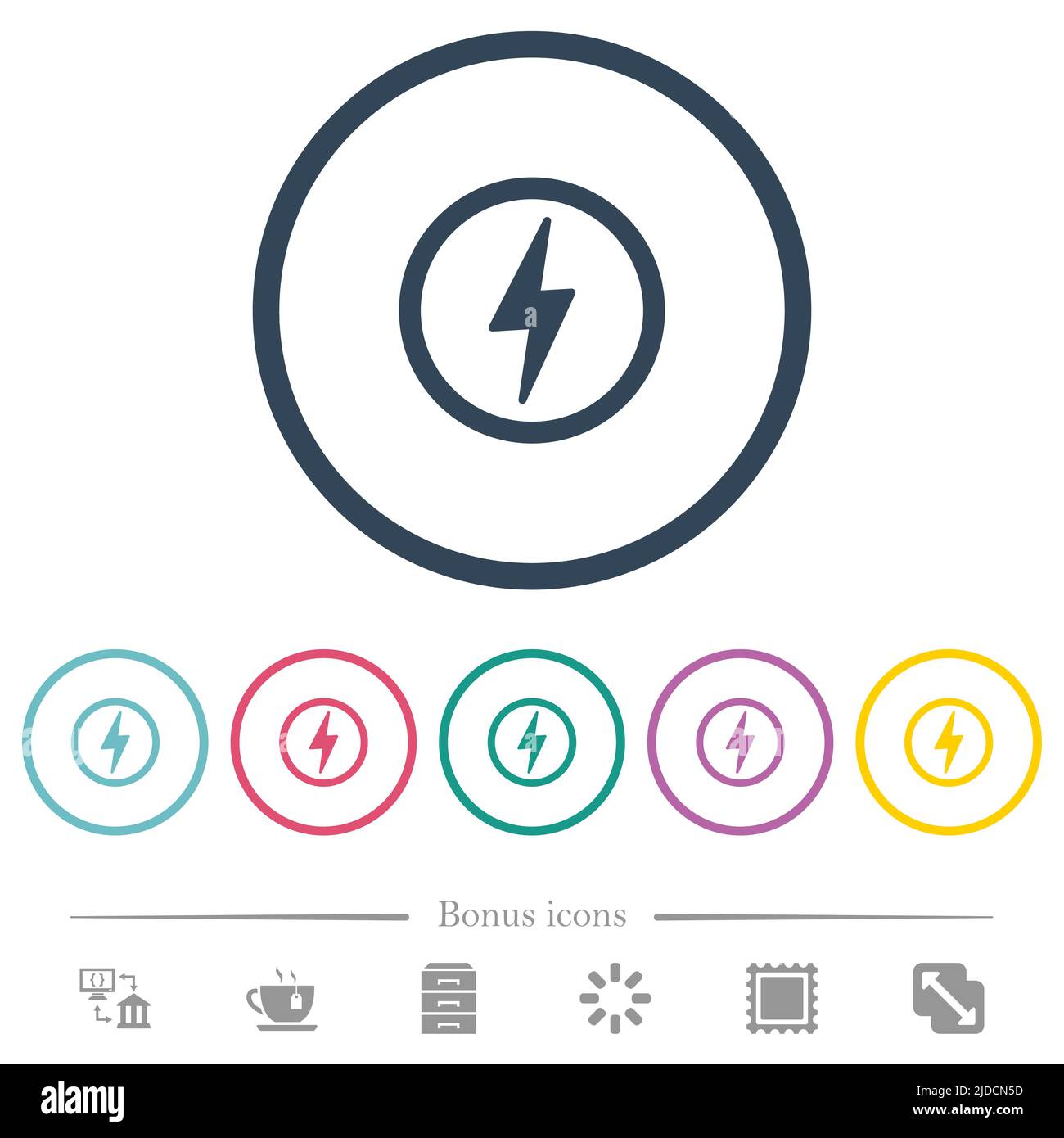 Lightning in circle outline flat color icons in round outlines. 6 bonus ...