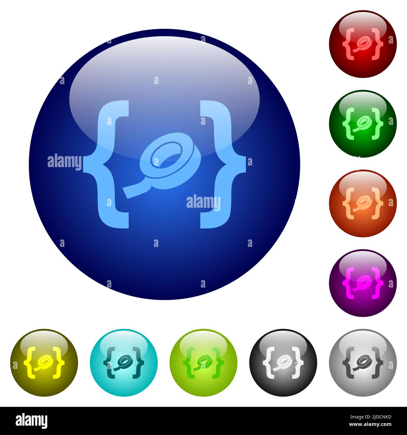 Software patch icons on round glass buttons in multiple colors. Arranged layer structure Stock ...