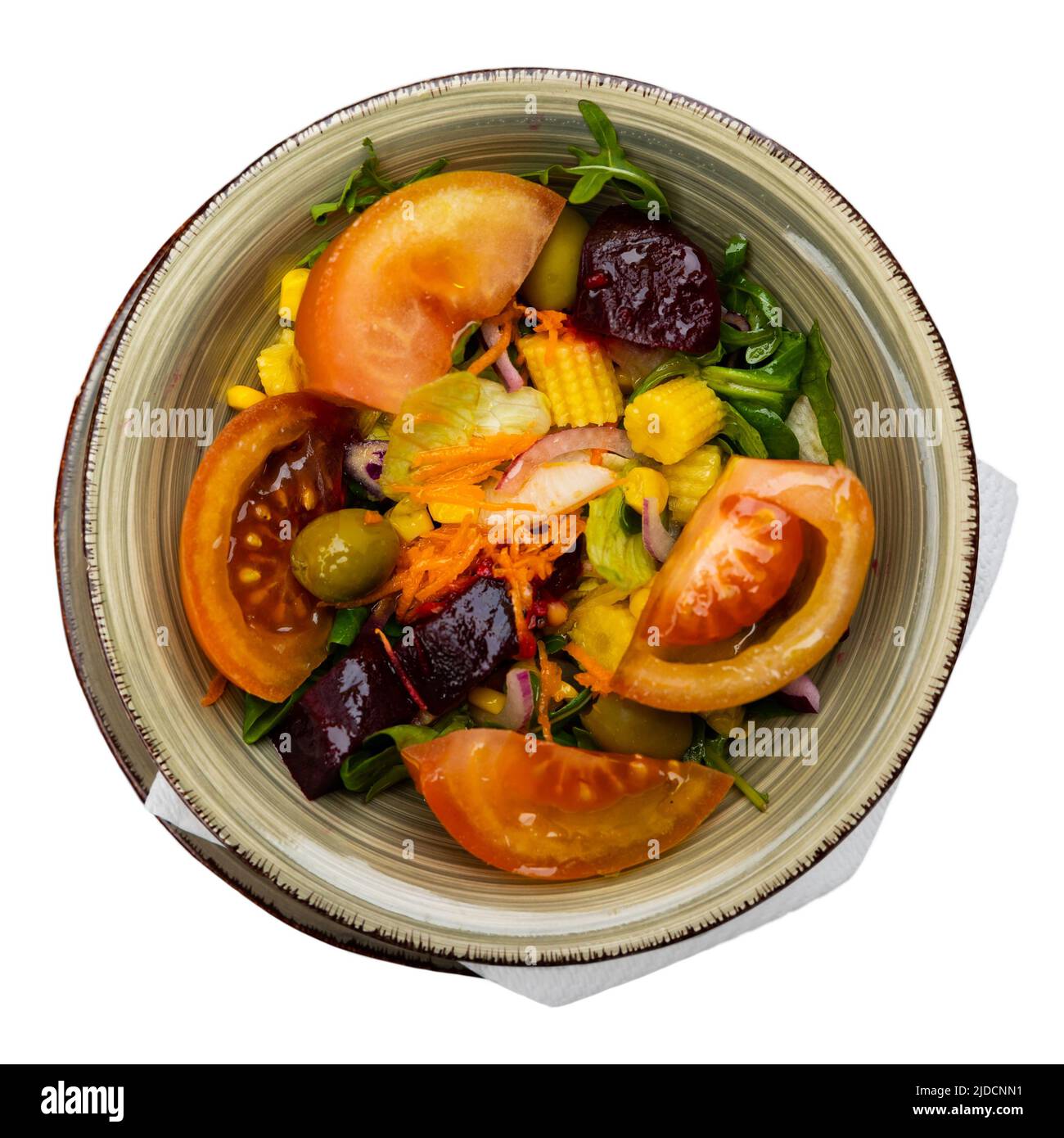Tomatoes, corn, beetroot, lettuce salad Stock Photo - Alamy