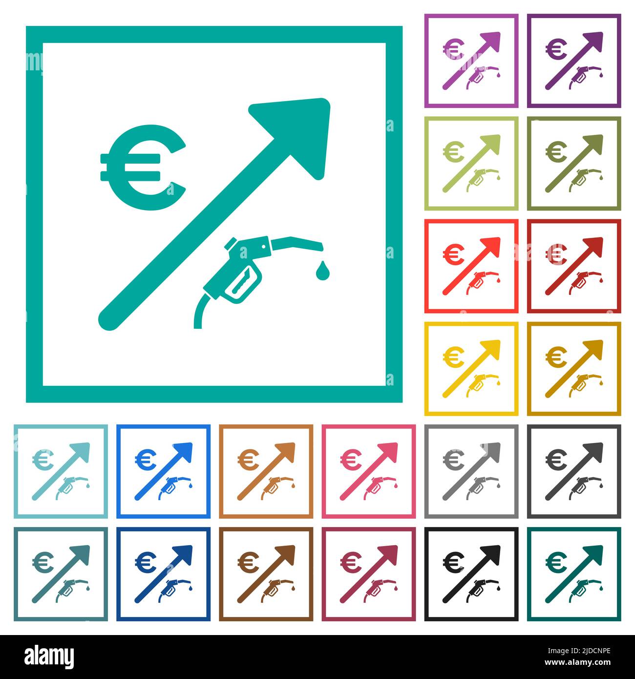 Rising fuel european Euro prices flat color icons with quadrant frames ...