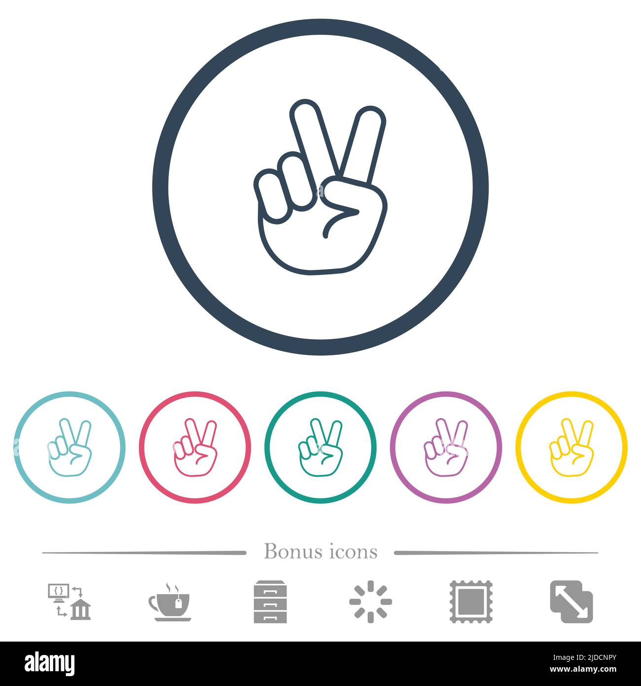 Victory sign hand gesture flat color icons in round outlines. 6 bonus ...