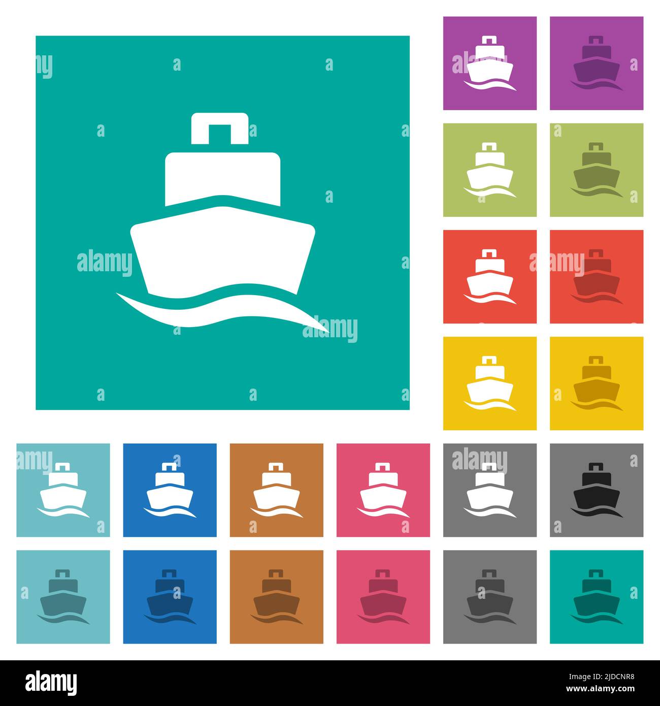 Cruise ship front view solid multi colored flat icons on plain square ...