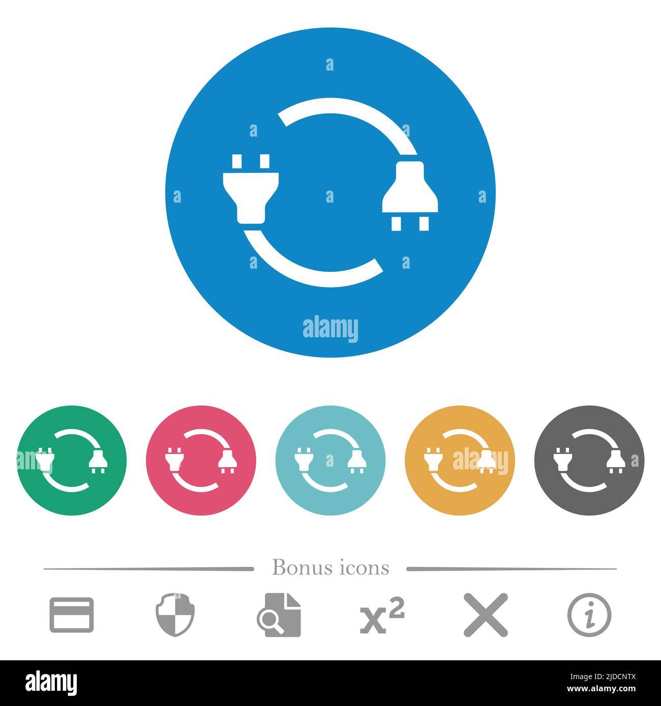 Electrical plug and cord flat white icons on round color backgrounds. 6 ...