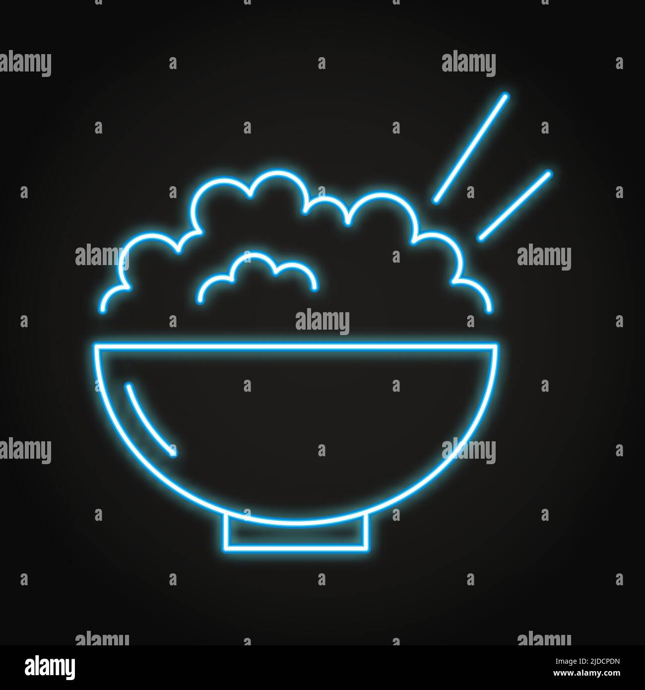 Bowl with rice neon icon in line style. Asian food. Vector illustration ...