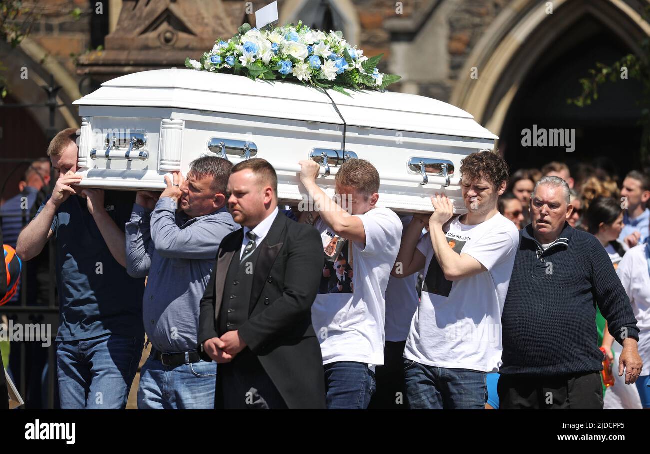The coffin of Charlie Joyce, nine, is carried out of All Saints Church ...