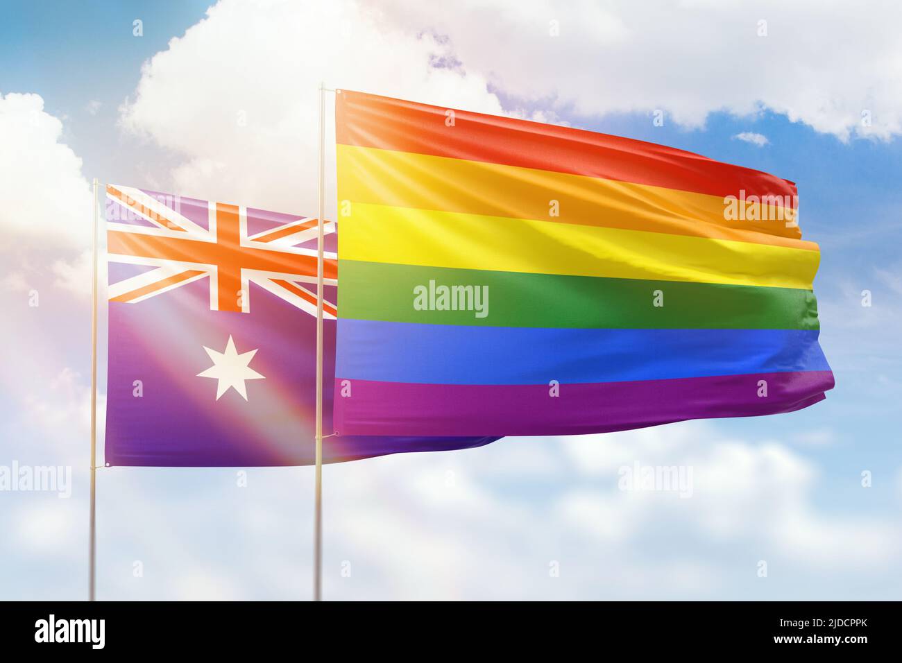 Sunny blue sky and flags of lgbt and australia Stock Photo - Alamy