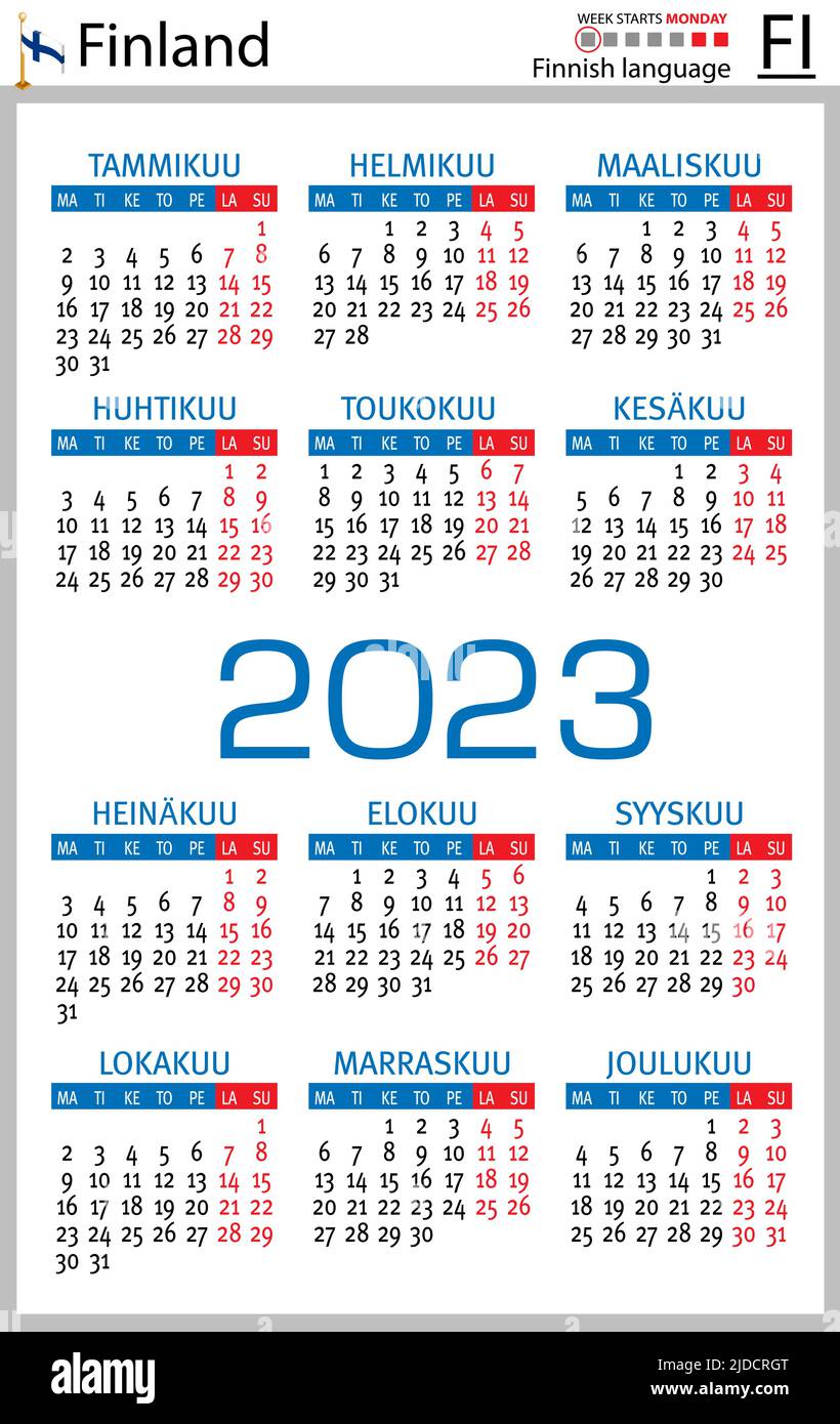 Finnish vertical pocket calendar for 2023 (two thousand twenty three ...
