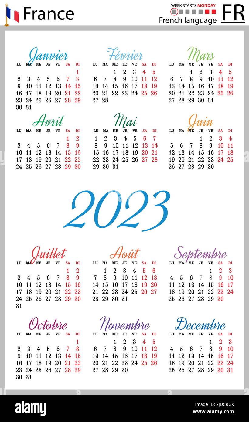 French vertical pocket calendar for 2023 (two thousand twenty three ...