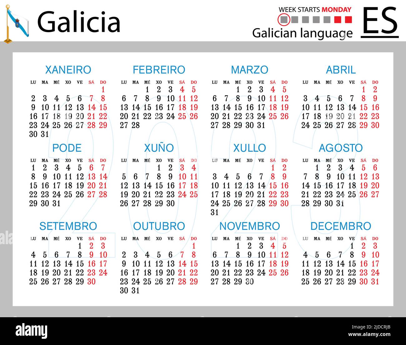 Galician horizontal pocket calendar for 2023 (two thousand twenty three ...