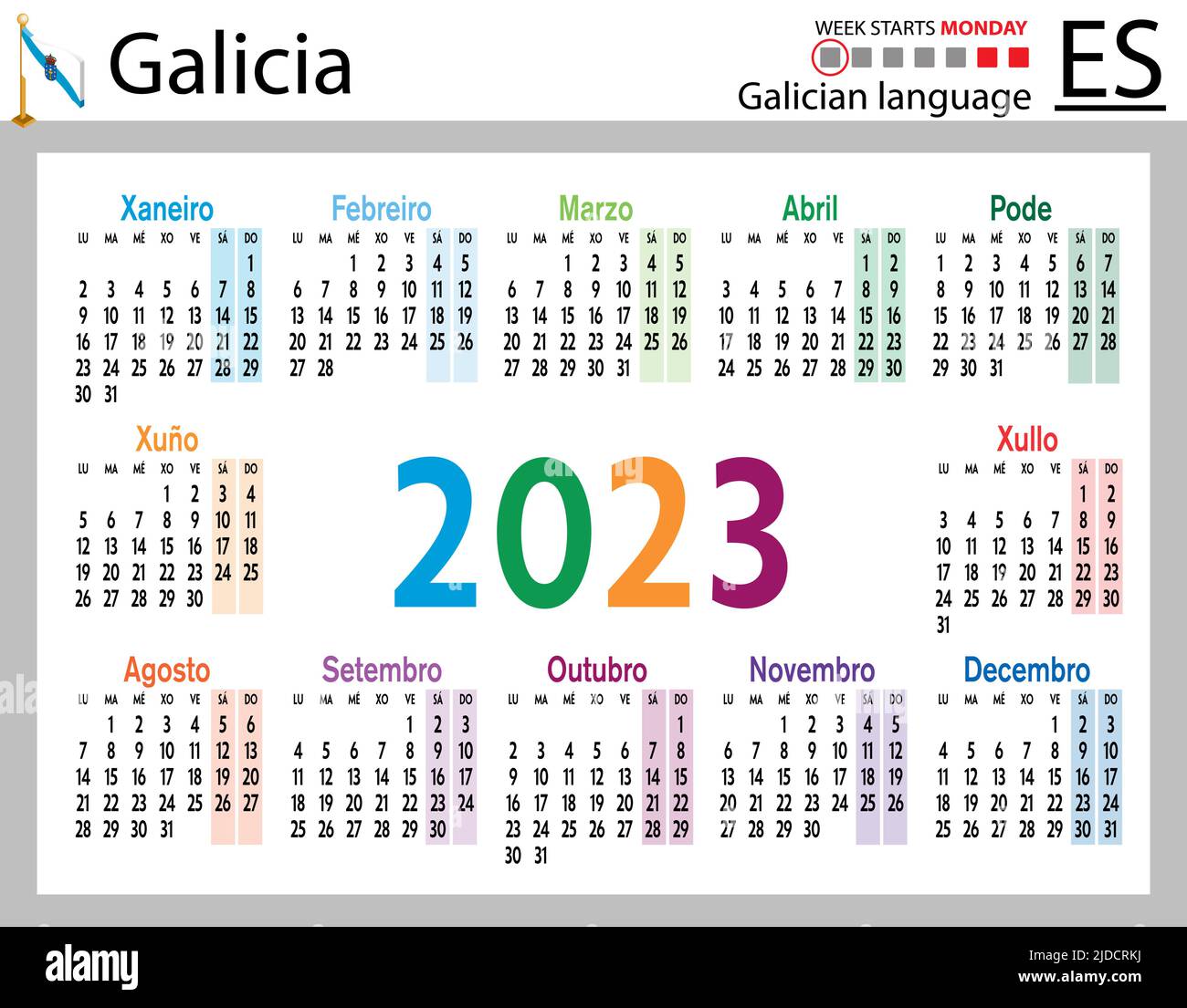 Galician horizontal pocket calendar for 2023 (two thousand twenty three ...