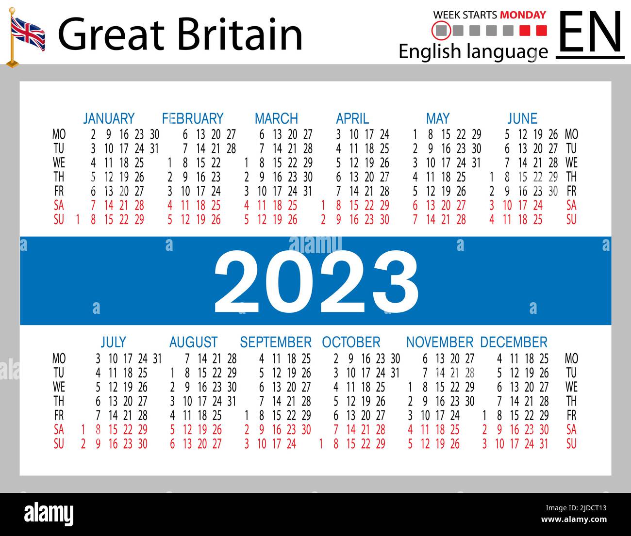 English horizontal pocket calendar for 2023 (two thousand twenty three ...