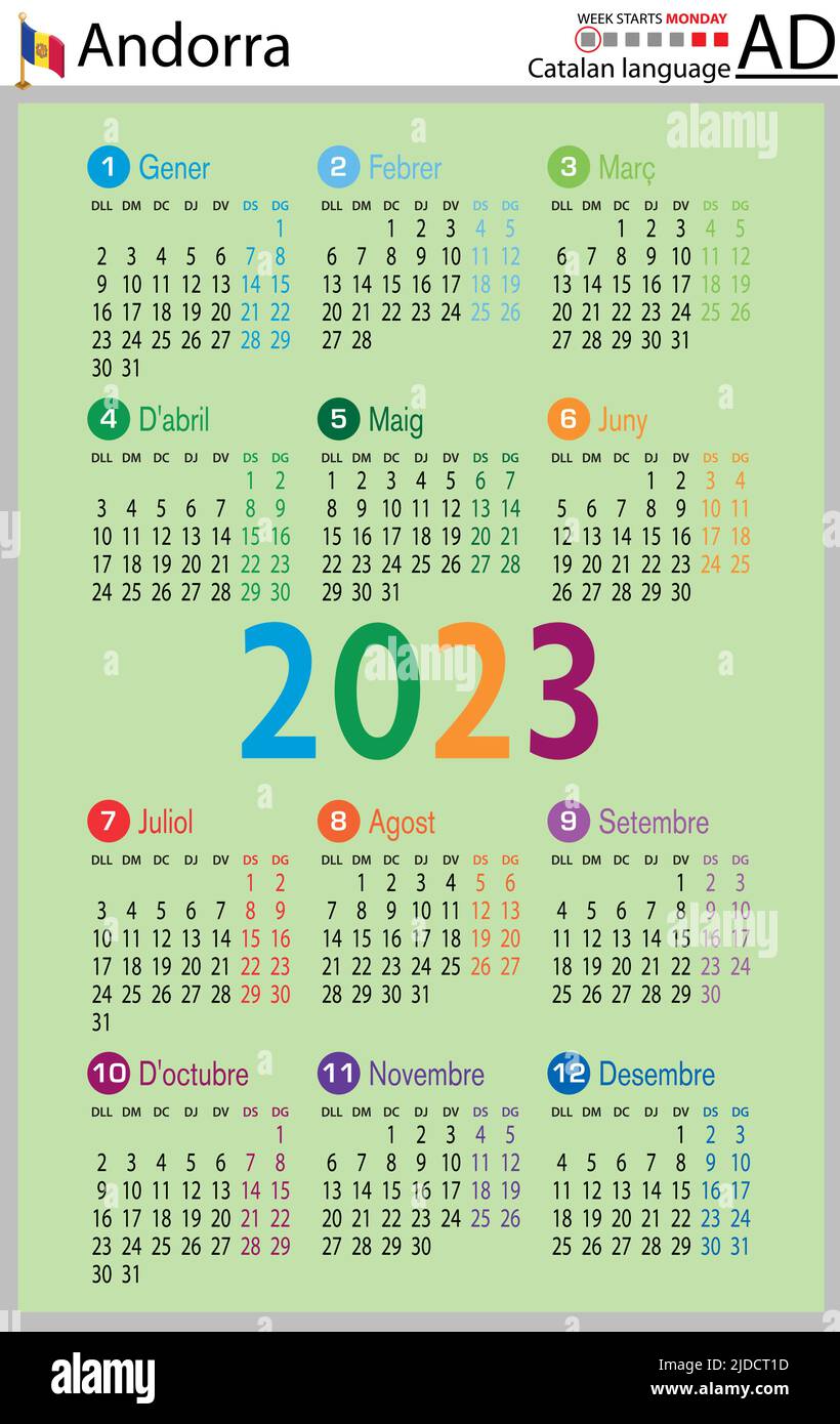 Catalan vertical pocket calendar for 2023 (two thousand twenty three ...