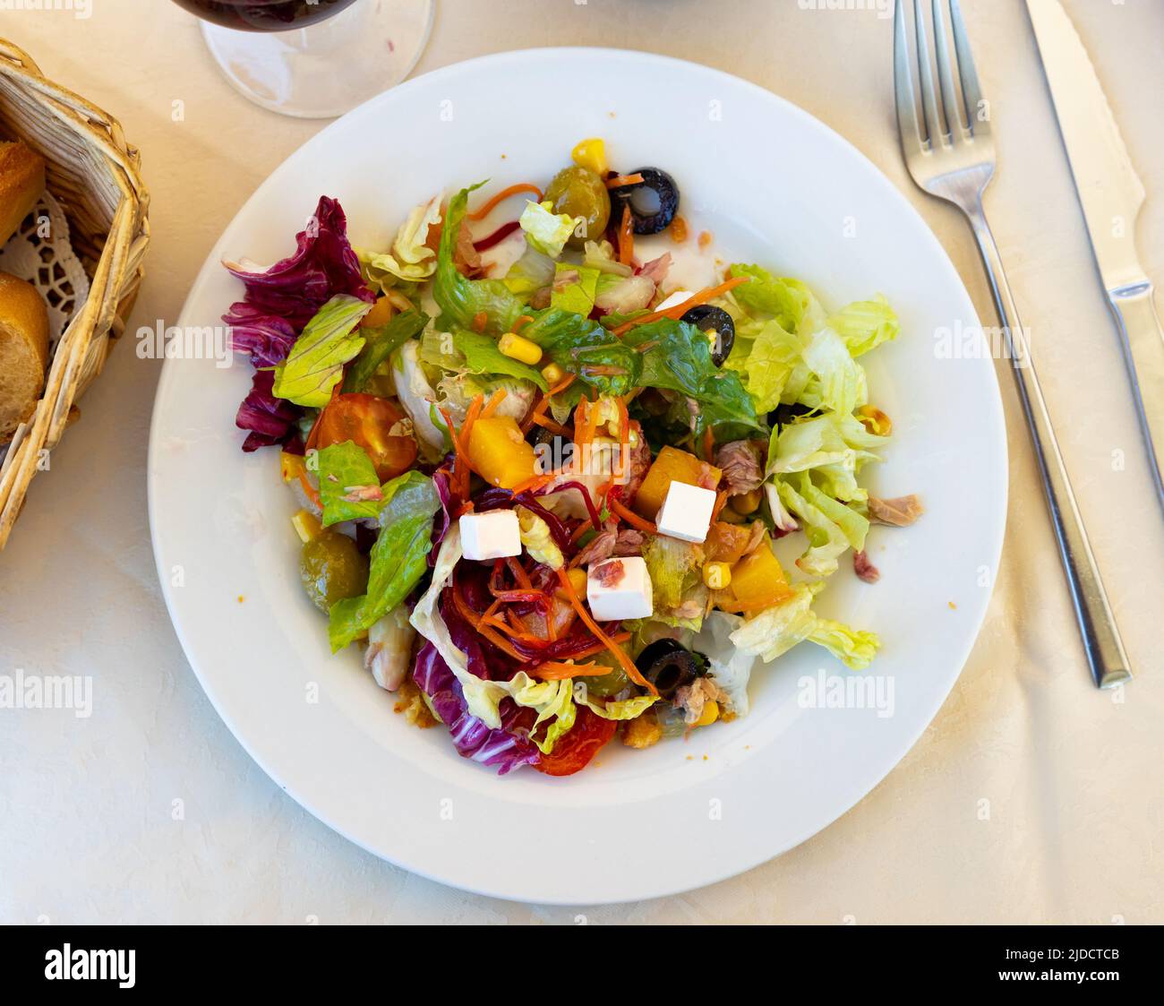 Mediterranean tuna salad with greens, olives, asparagus, cheese Stock ...