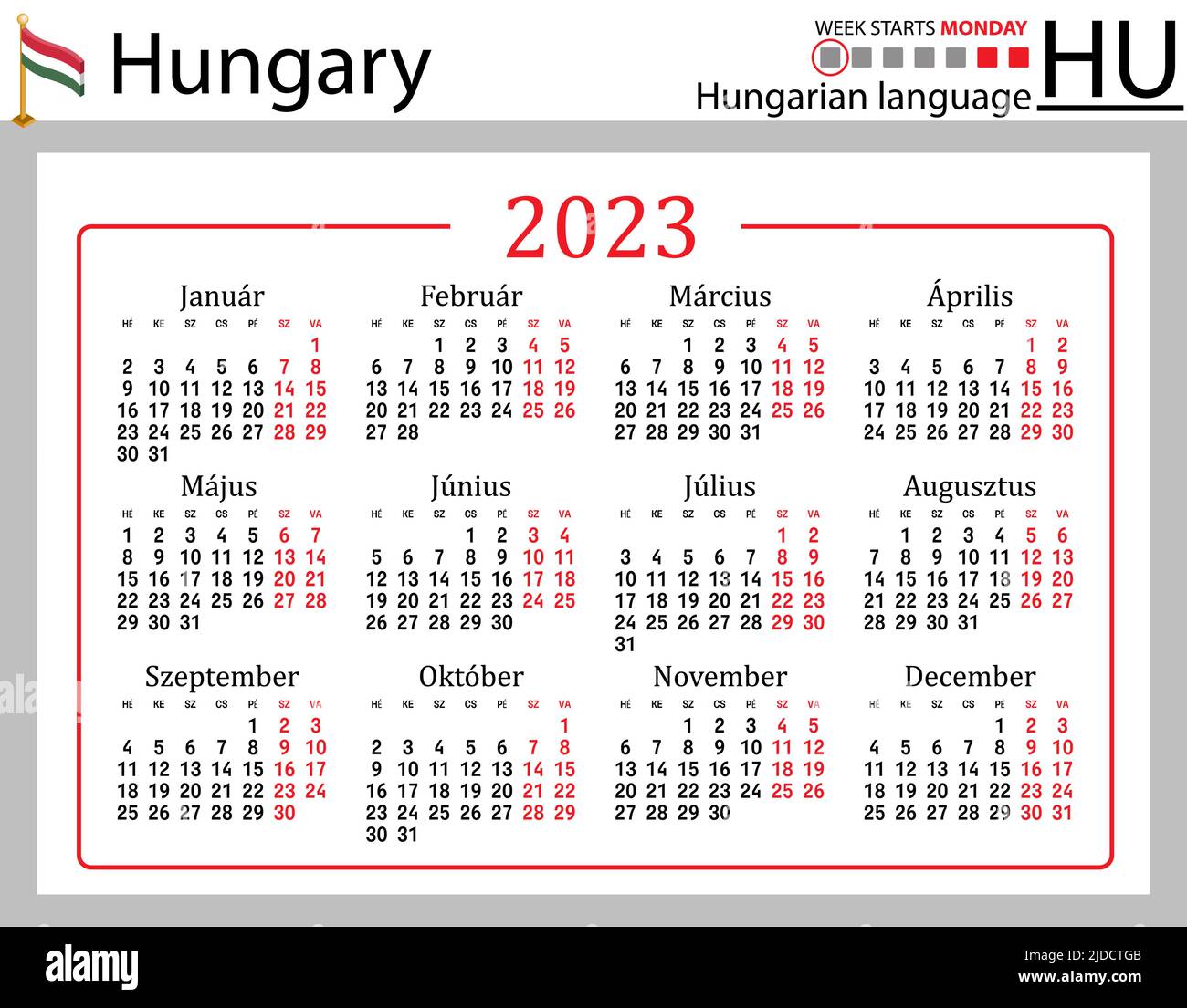 Hungarian horizontal pocket calendar for 2023 (two thousand twenty ...