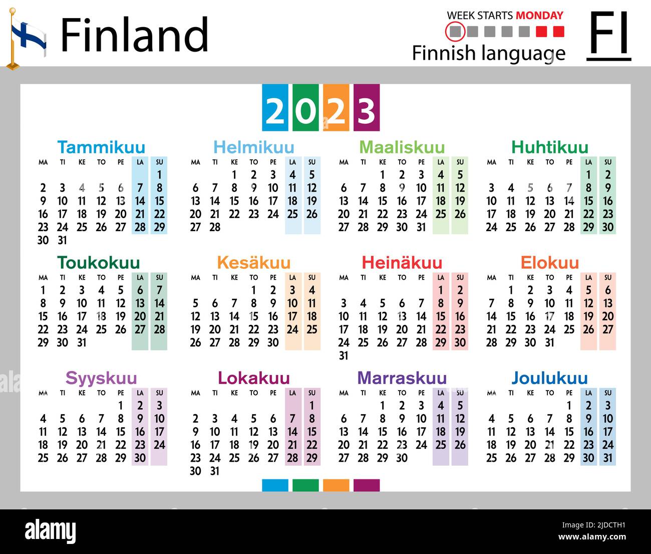 Finnish horizontal pocket calendar for 2023 (two thousand twenty three ...