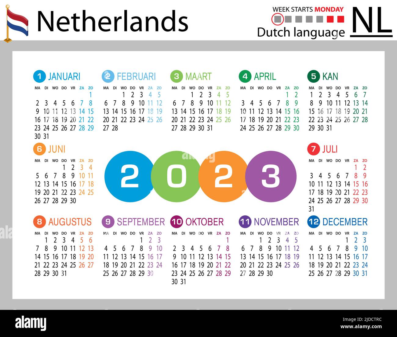 Dutch horizontal pocket calendar for 2023 (two thousand twenty three ...