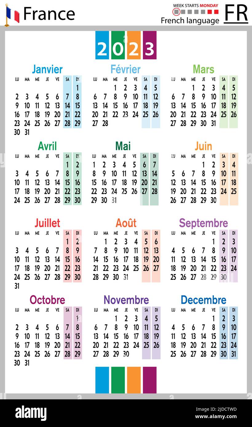 French vertical pocket calendar for 2023 (two thousand twenty three ...