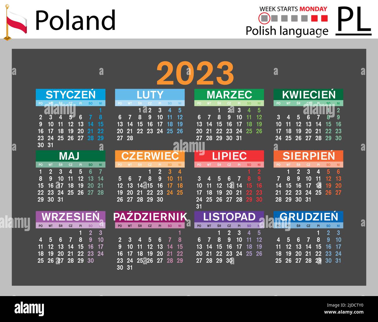 Polish horizontal pocket calendar for 2023 (two thousand twenty three ...