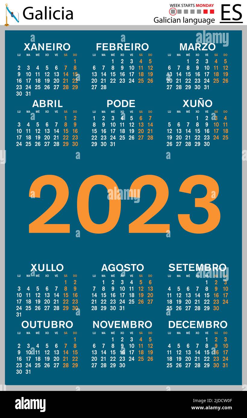 Galician vertical pocket calendar for 2023 (two thousand twenty three ...