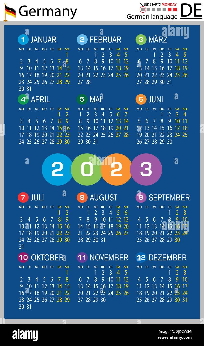 German vertical pocket calendar for 2023 (two thousand twenty three ...