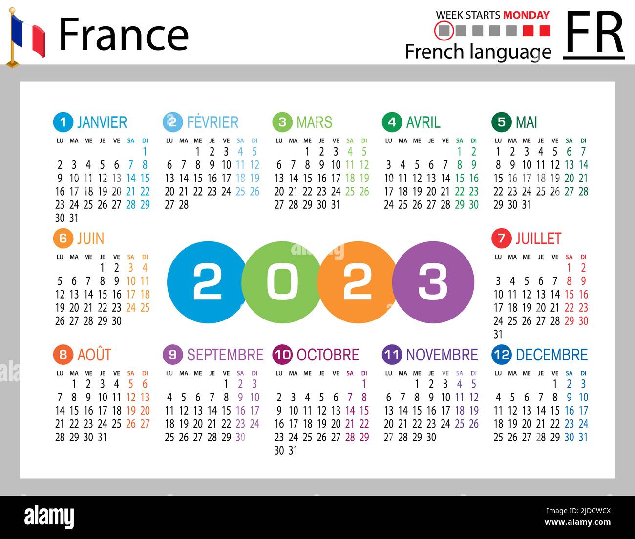 French horizontal pocket calendar for 2023 (two thousand twenty three ...