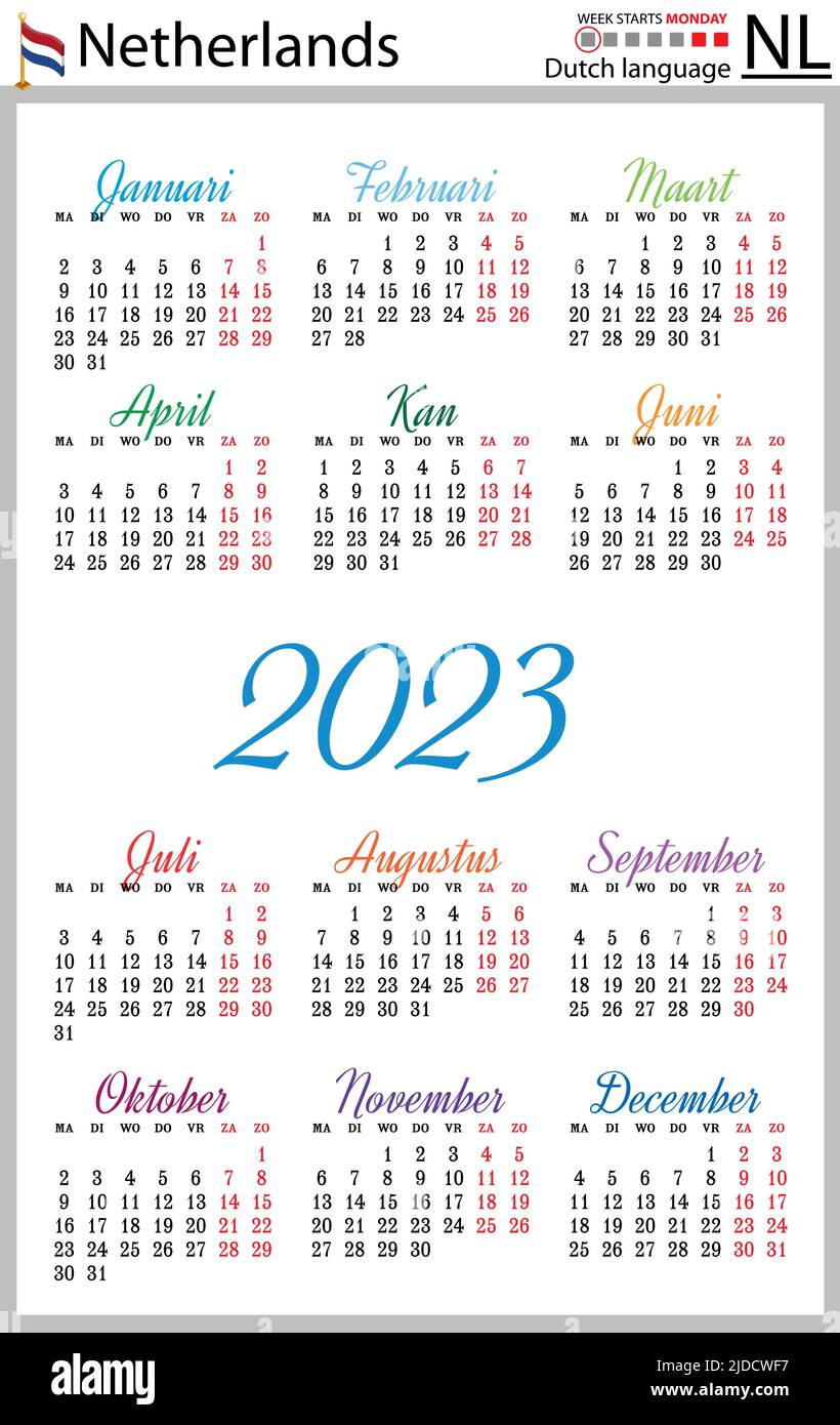 Dutch vertical pocket calendar for 2023 (two thousand twenty three ...