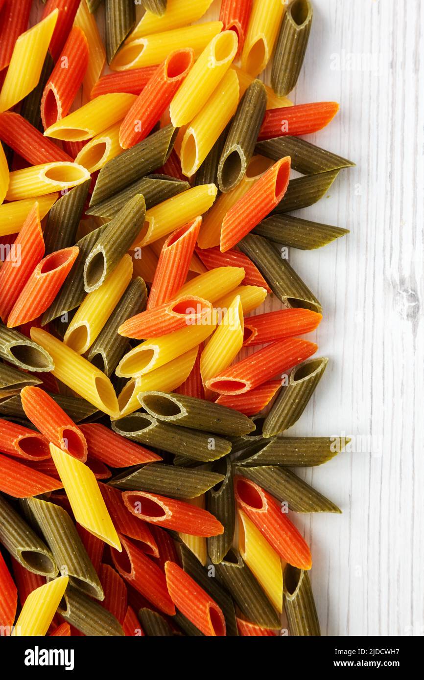Durum Wheat Semolina Pasta with Tomato and Spinach. Tri-color Penne ...