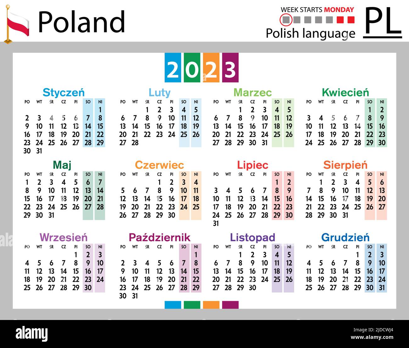 Polish horizontal pocket calendar for 2023 (two thousand twenty three ...