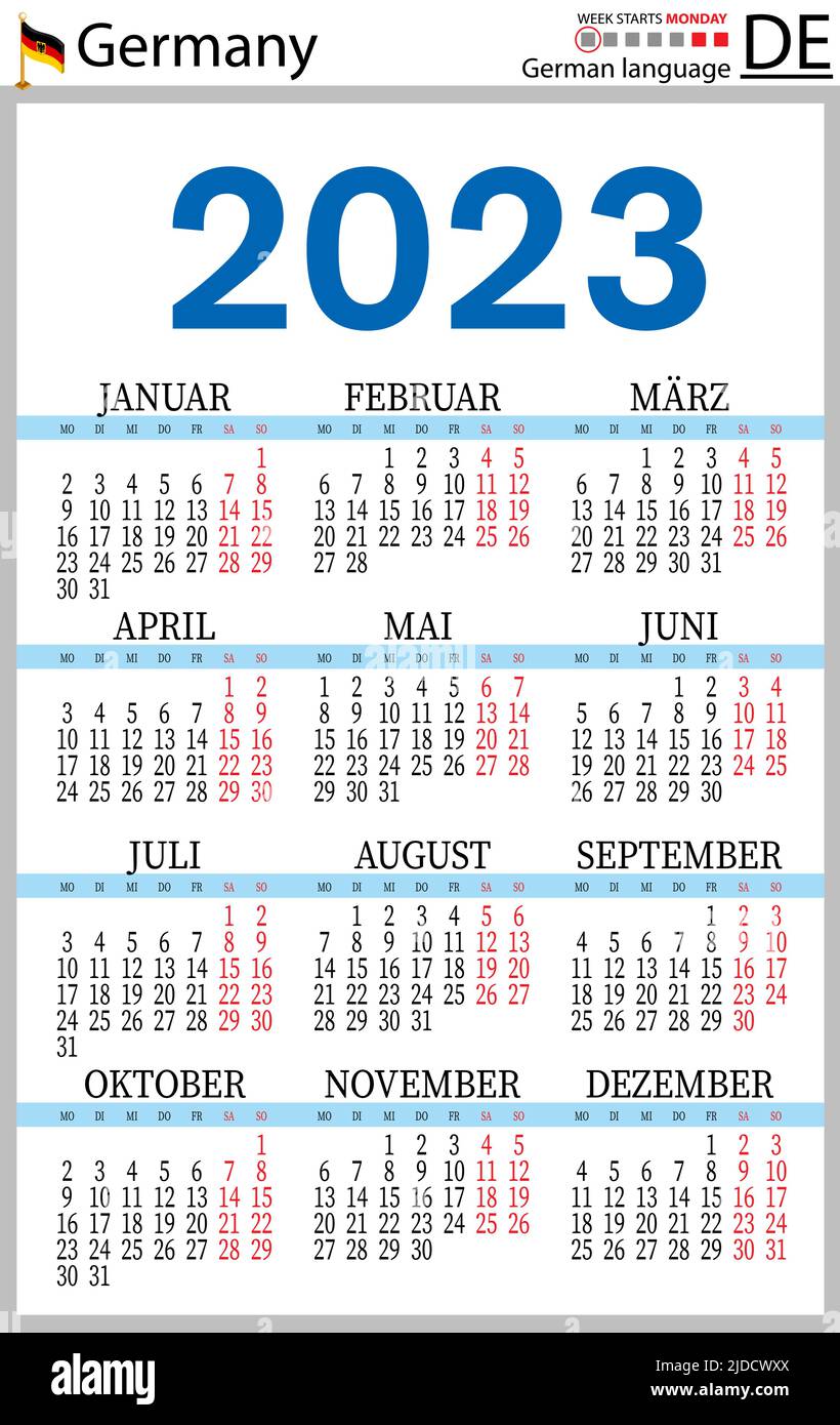 German vertical pocket calendar for 2023 (two thousand twenty three ...