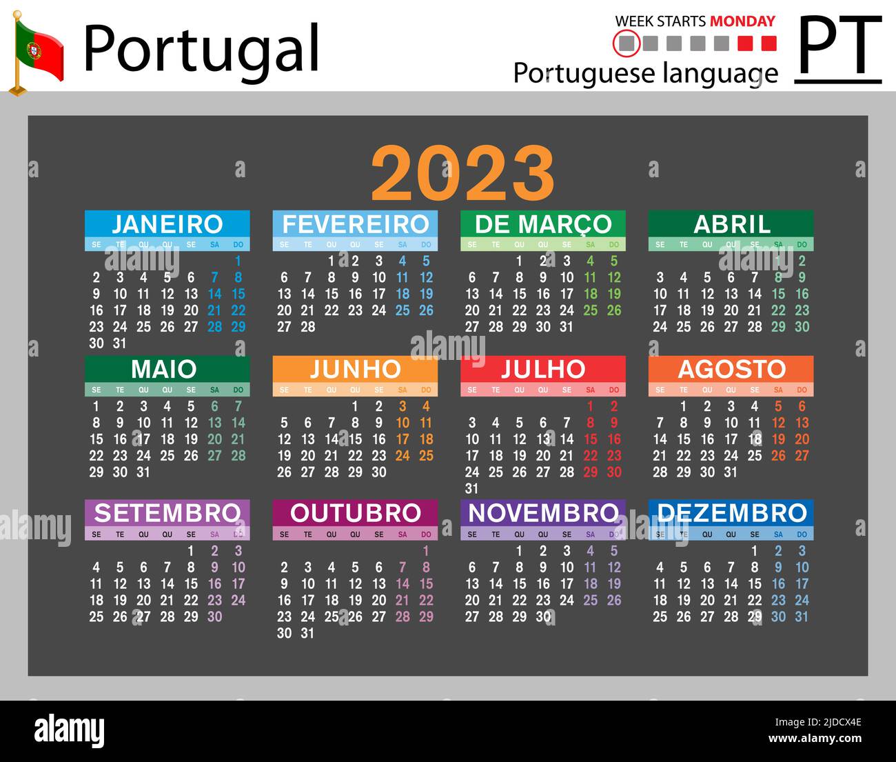 Portuguese horizontal pocket calendar for 2023 (two thousand twenty ...