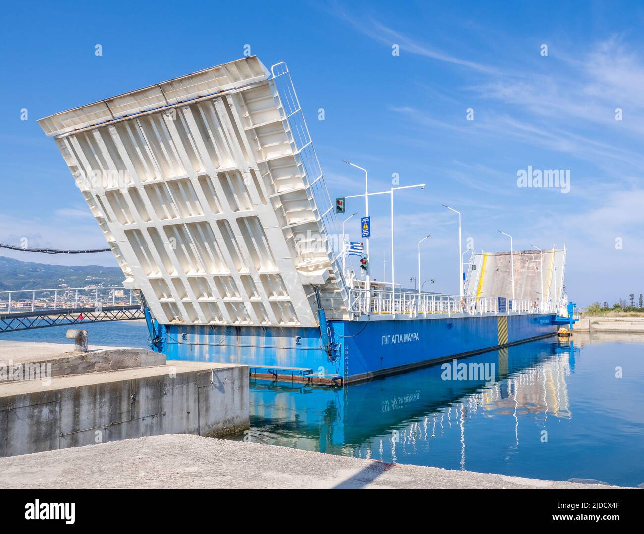 Floating swing bridge connecting Lefkada island in Greece with the ...