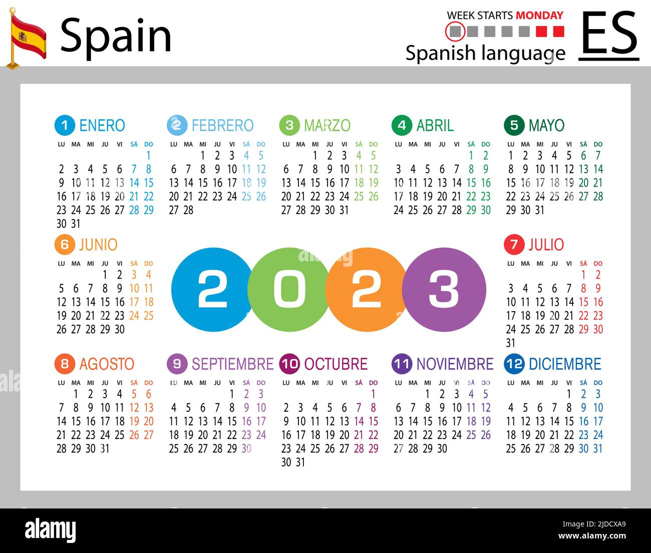 Spanish horizontal pocket calendar for 2023 (two thousand twenty three ...