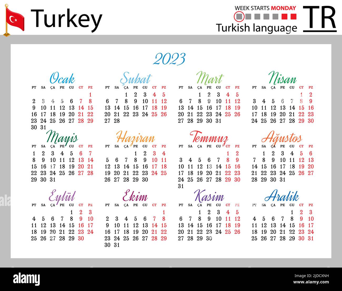 Turkish horizontal pocket calendar for 2023 (two thousand twenty three ...