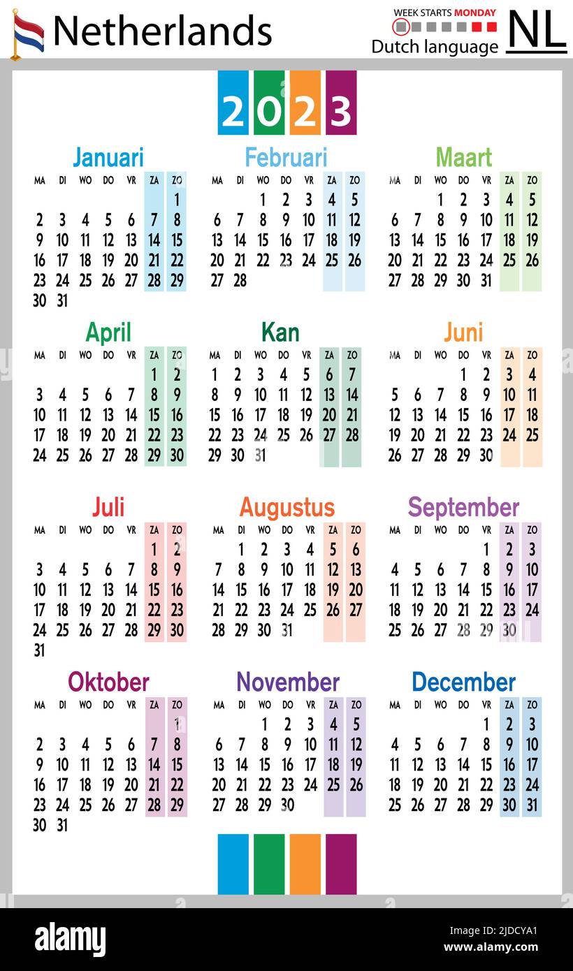 Dutch vertical pocket calendar for 2023 (two thousand twenty three ...