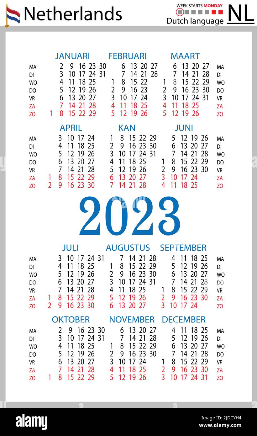 Dutch vertical pocket calendar for 2023 (two thousand twenty three ...
