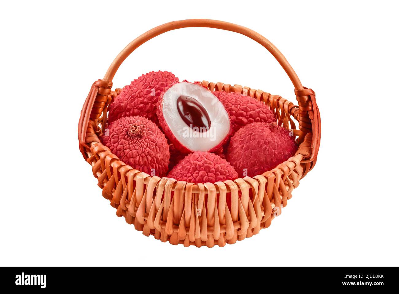 lychee fruit in wicker basket isolated on white background with full ...