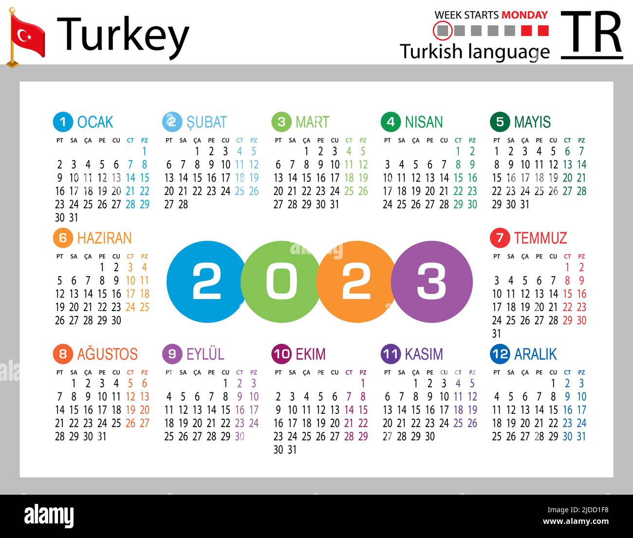 Turkish horizontal pocket calendar for 2023 (two thousand twenty three ...