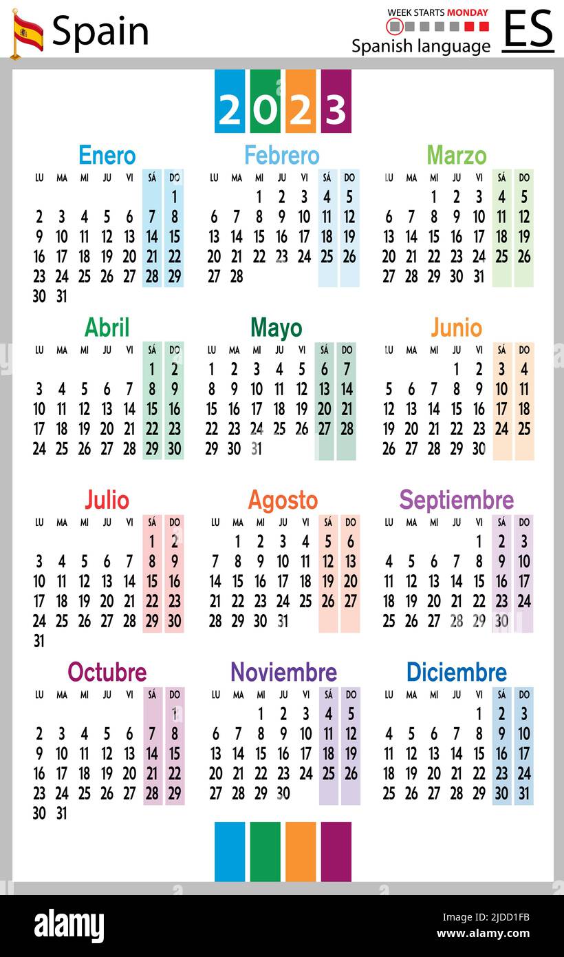 Spanish vertical pocket calendar for 2023 (two thousand twenty three ...