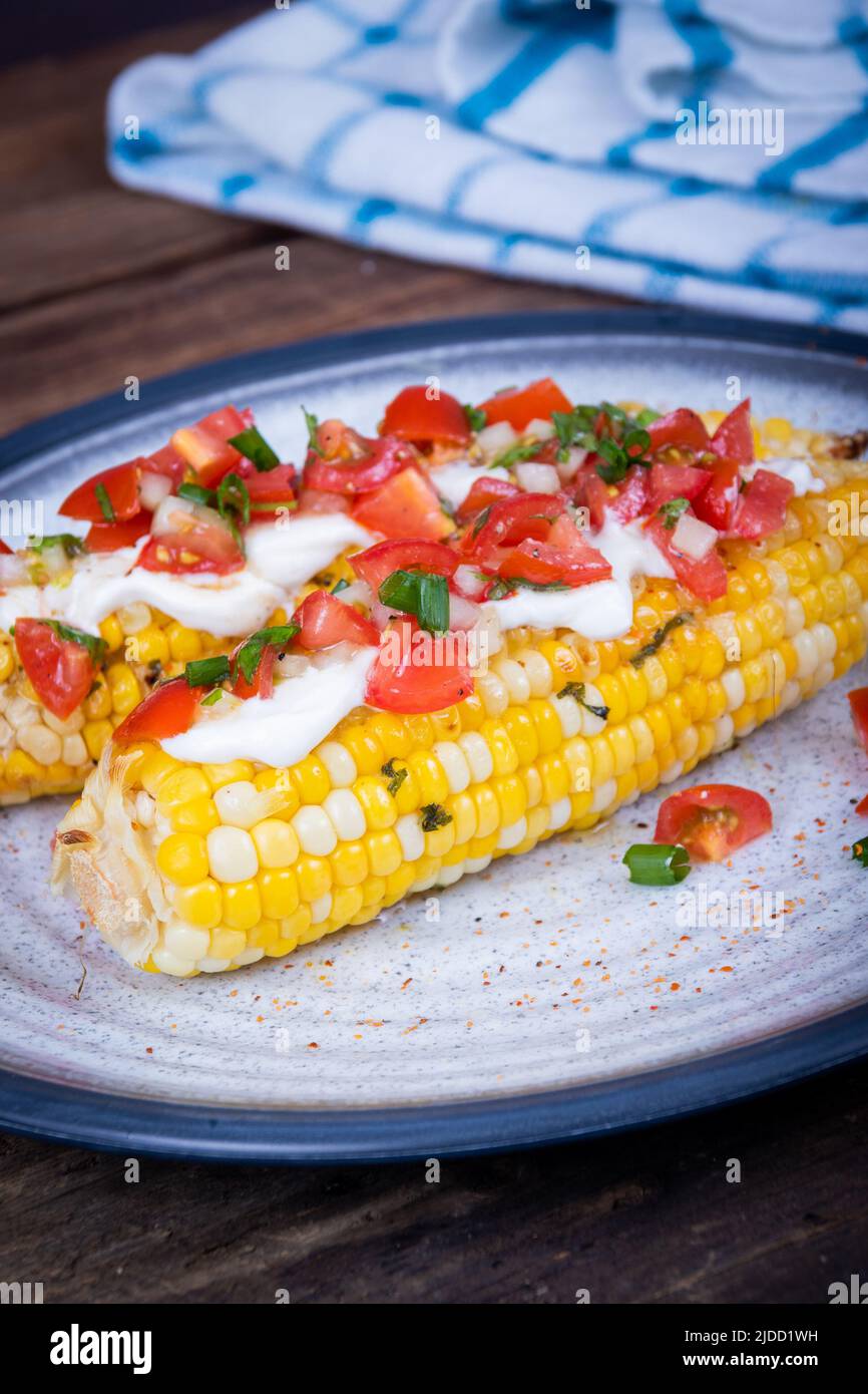 Elote delicious grilled mexican corn with cream cheese and pico de ...