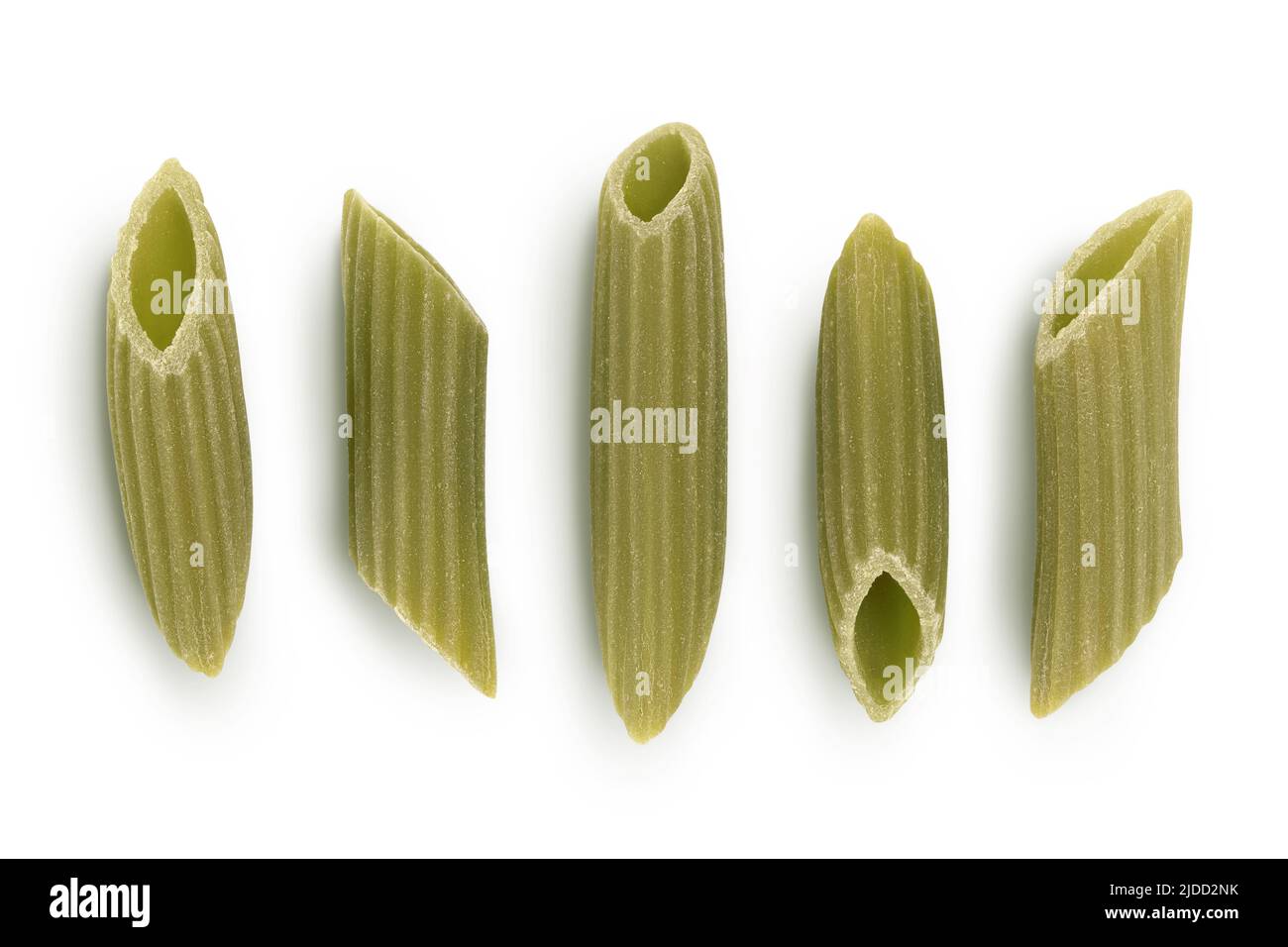 Green pea penne pasta isolated on white background. Organic food ...