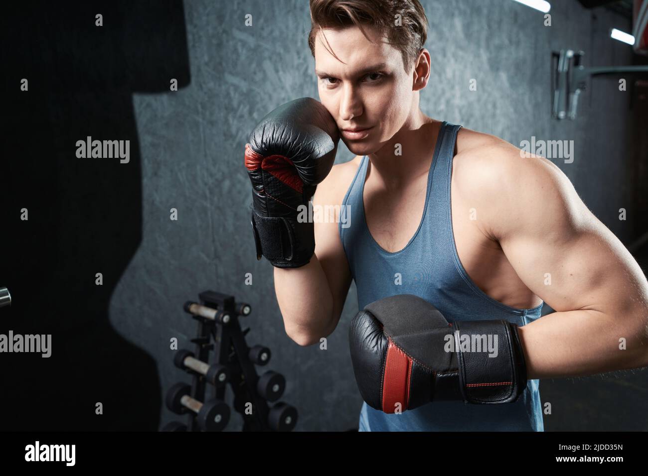 Young boxer posing for camera during gym workout Stock Photo - Alamy